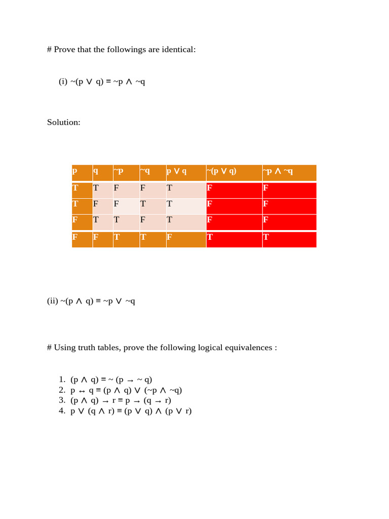 Truth Tables in Mathematical Logic | PDF | If And Only If | Contingency ...