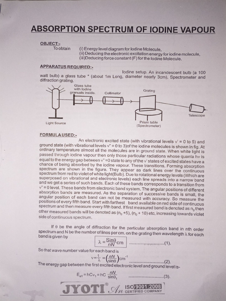 Absorption Spectrum of Iodine Vapour | PDF