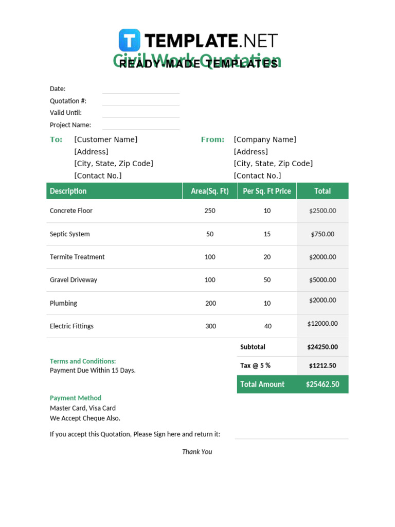 Civil Work Quotation Template | PDF