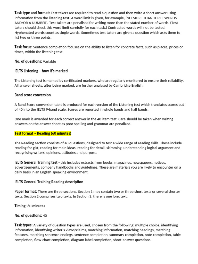 IELTS - Task Type and Format | PDF | Question | International English ...