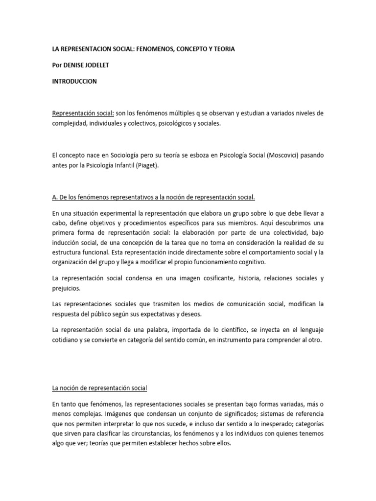 Representación Social: Conceptos y Teoría | PDF | Conocimiento ...