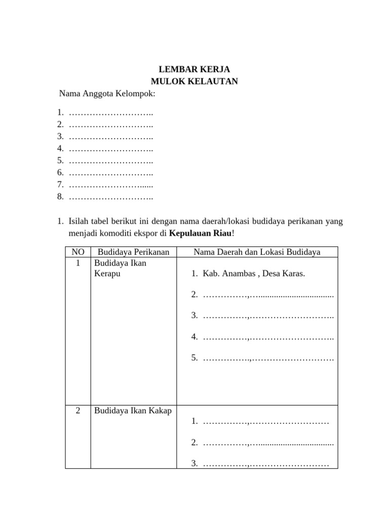 Lembar Kerja Mulok Sems 2 | PDF