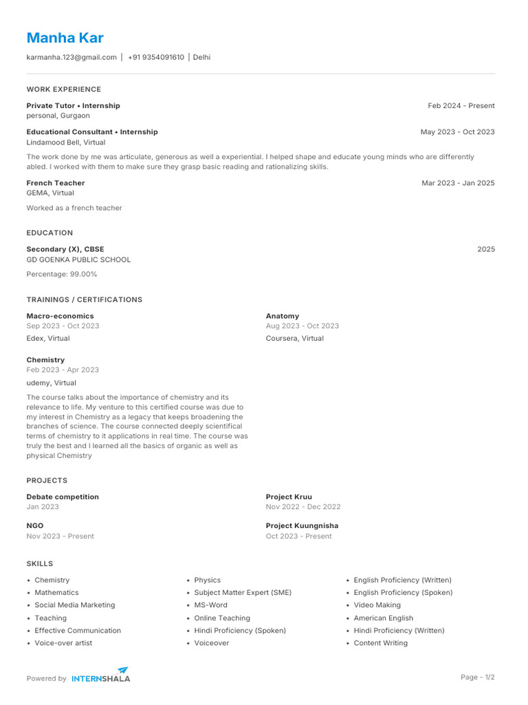 ManhaKar InternshalaResume | PDF