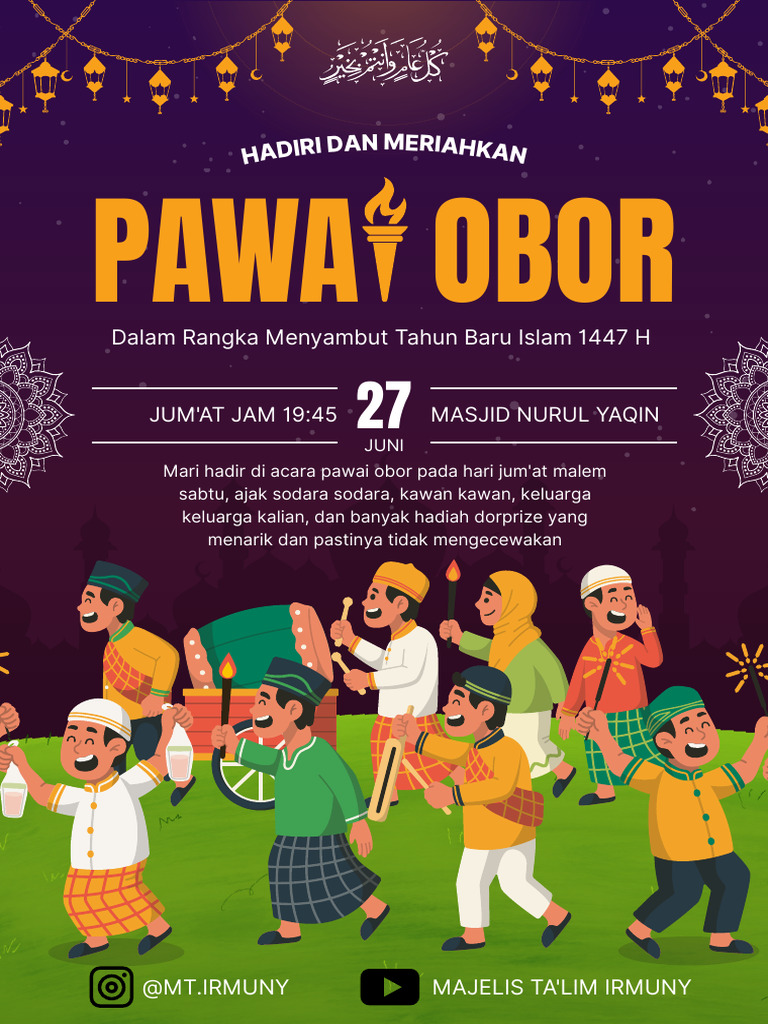Kuning Dan Hijau Ilustrasi Modern Poster Pawai Obor Tahun Baru Islam ...