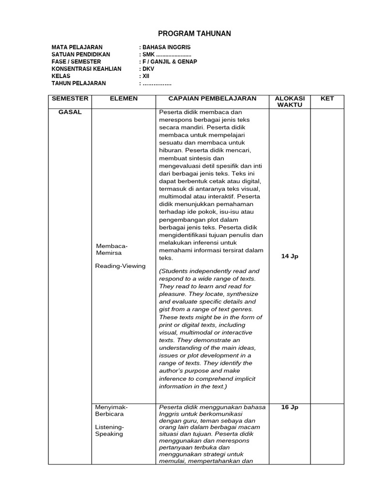 Prota Kelas Xi Ganjil Genap | PDF