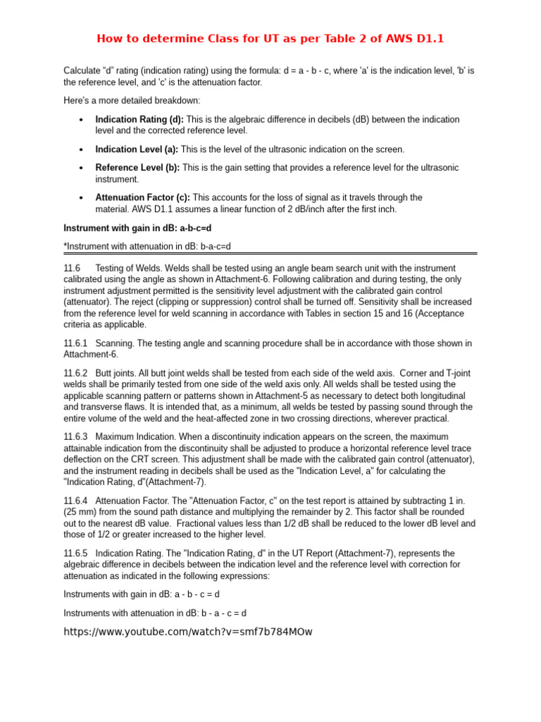 AWS D1.1 UT Class Determination Guide | PDF | Decibel | Welding