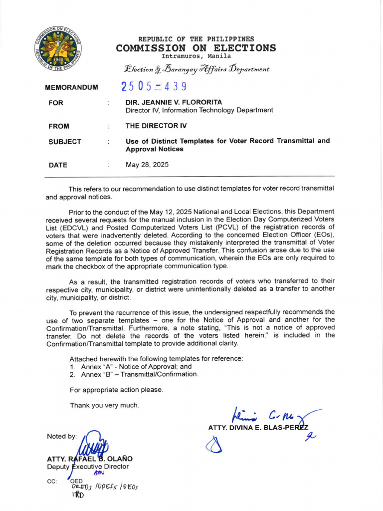 2505 439 Use of Distinct Templates For Voter Record Transmittal and ...