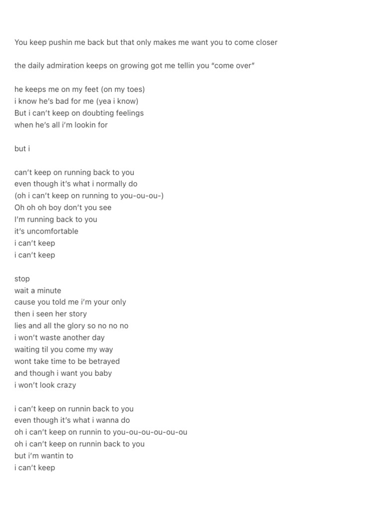 Can't Keep Running Back to You | PDF
