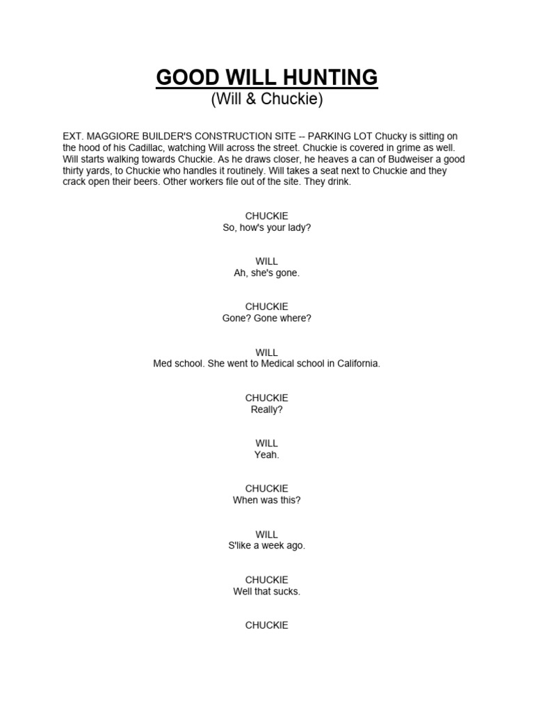 Will and Chuckie's Conversation in Good Will Hunting | PDF