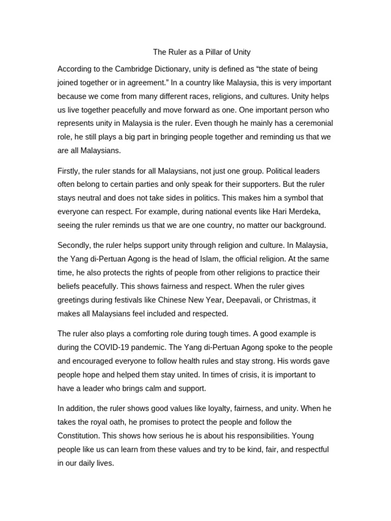 The Ruler As A Pillar of Unity Essay | PDF | Malaysia