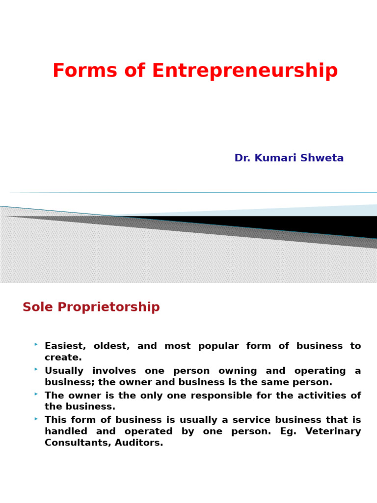 L-4 Forms of Entrepreneurship | PDF | Partnership | Joint Stock Company