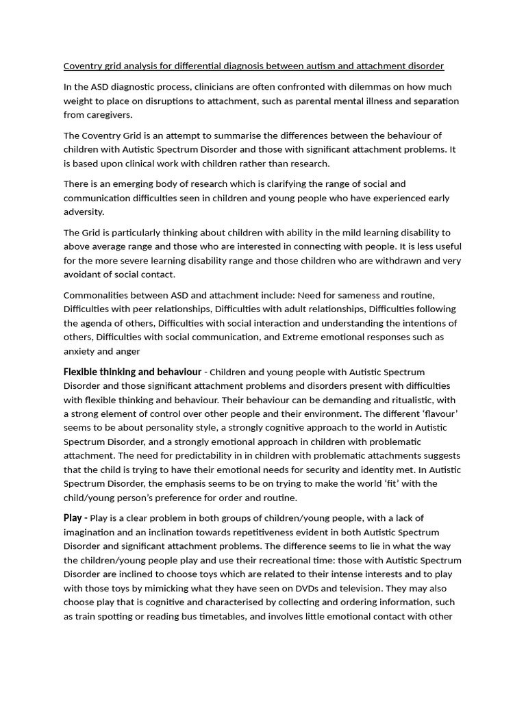 Coventry Grid Analysis For Differential Diagnosis Between Autism and ...