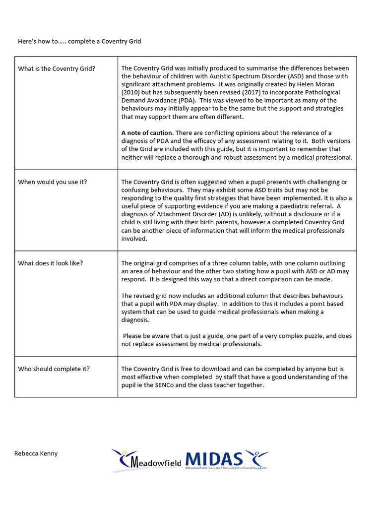 Heres How To Complete A Coventry Grid | PDF | Autism | Attachment Theory