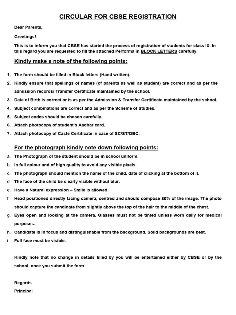 Circular For Cbse Registration Ix & X | PDF