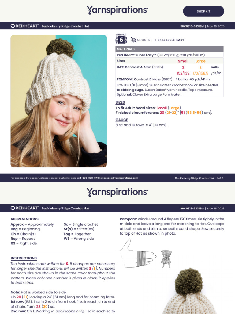 Buckleberry Ridge Crochet Hat Pattern | PDF | Crochet | Yarn