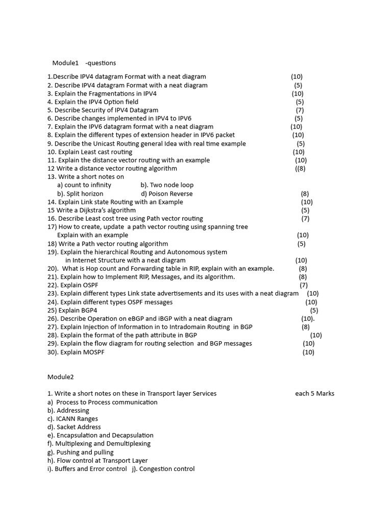 First and Second Internal Quetion Bank | PDF | Routing | Transmission ...