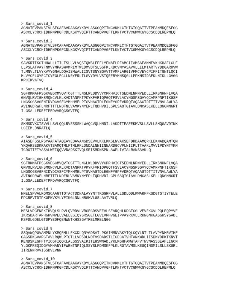 SARS-CoV Protein Sequences Collection | PDF
