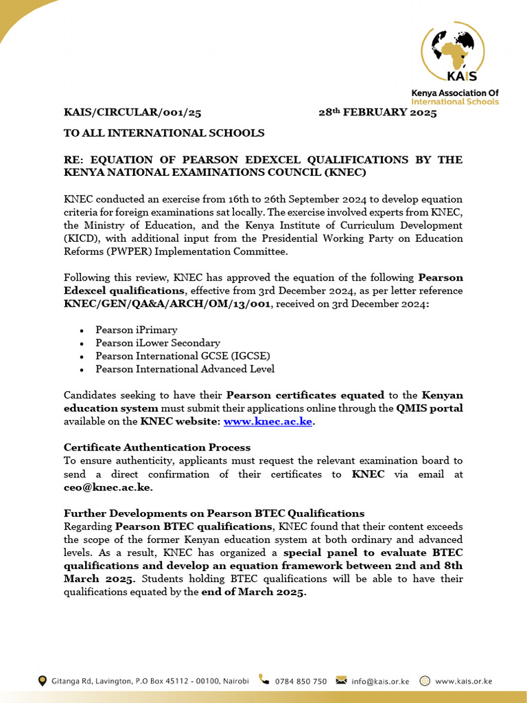 Kais Circular-Equation of Pearson Edexcel Qualifications | PDF ...