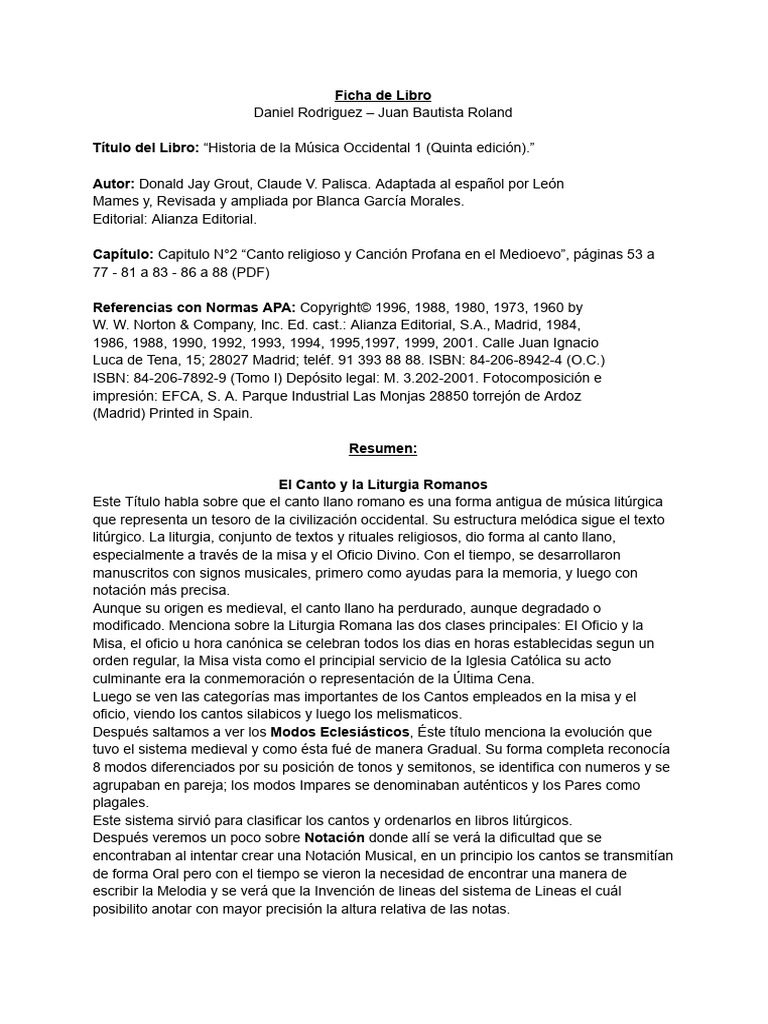 Ficha de Capitulo 2 - Grout y Palisca | PDF | Modo (música) | Musicología