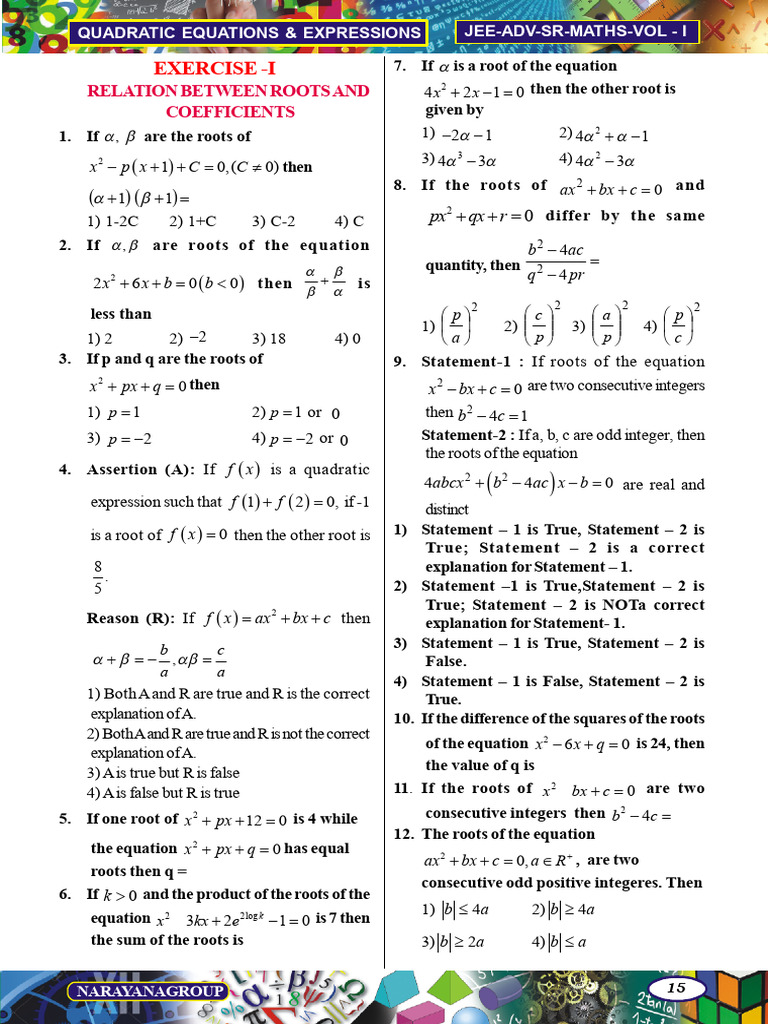 2.qua Eqts & Exp - L1, L2 - C.W (15-39) | PDF | Quadratic Equation | Equations
