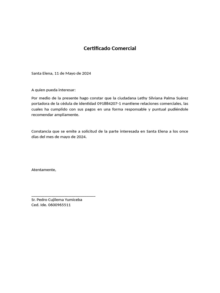 Certificado Comercial | PDF