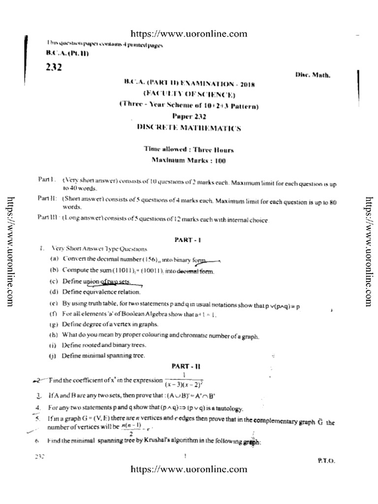 Bca Part 2 Discrete Mathematics 232 2018 | PDF