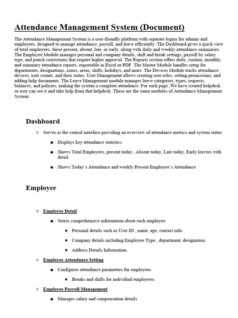 Attendance Management System Overview | PDF | Employment | Information ...