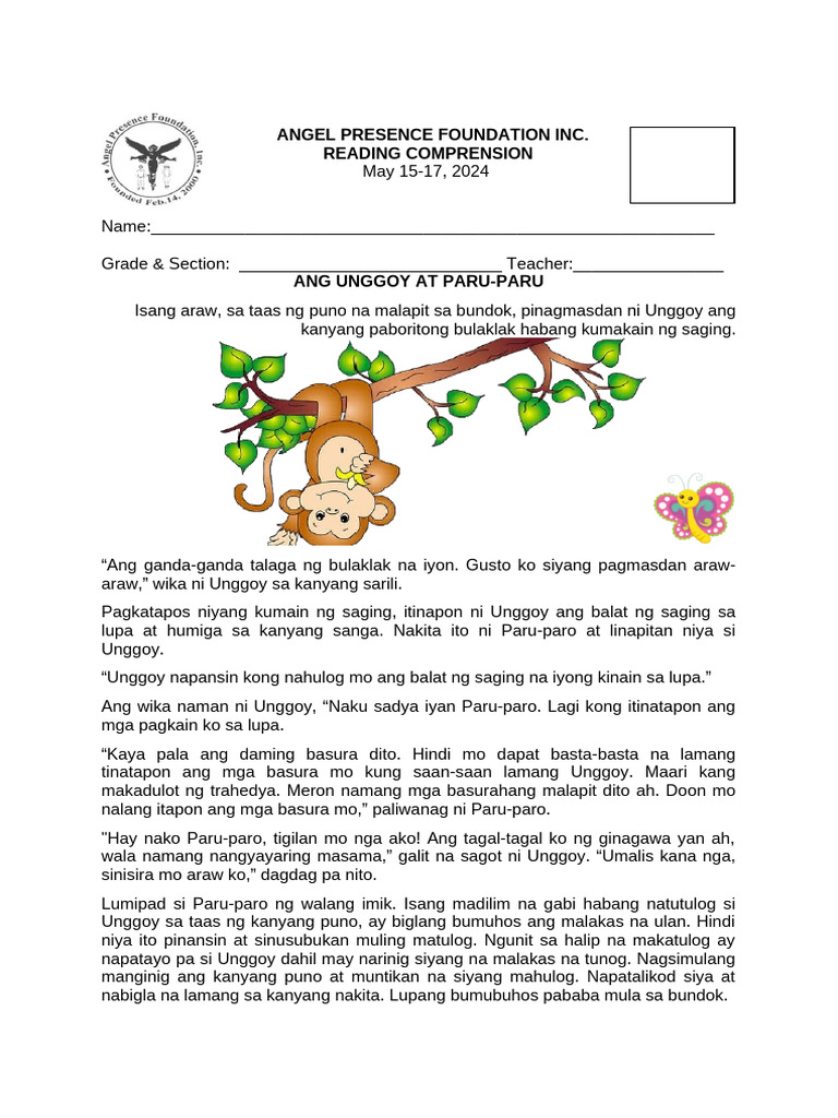 Filipino and Math 4 Reading Comprehension | PDF