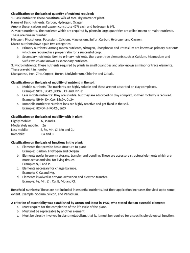 Classification of Plant Nutrients | PDF | Plant Nutrition | Nutrients
