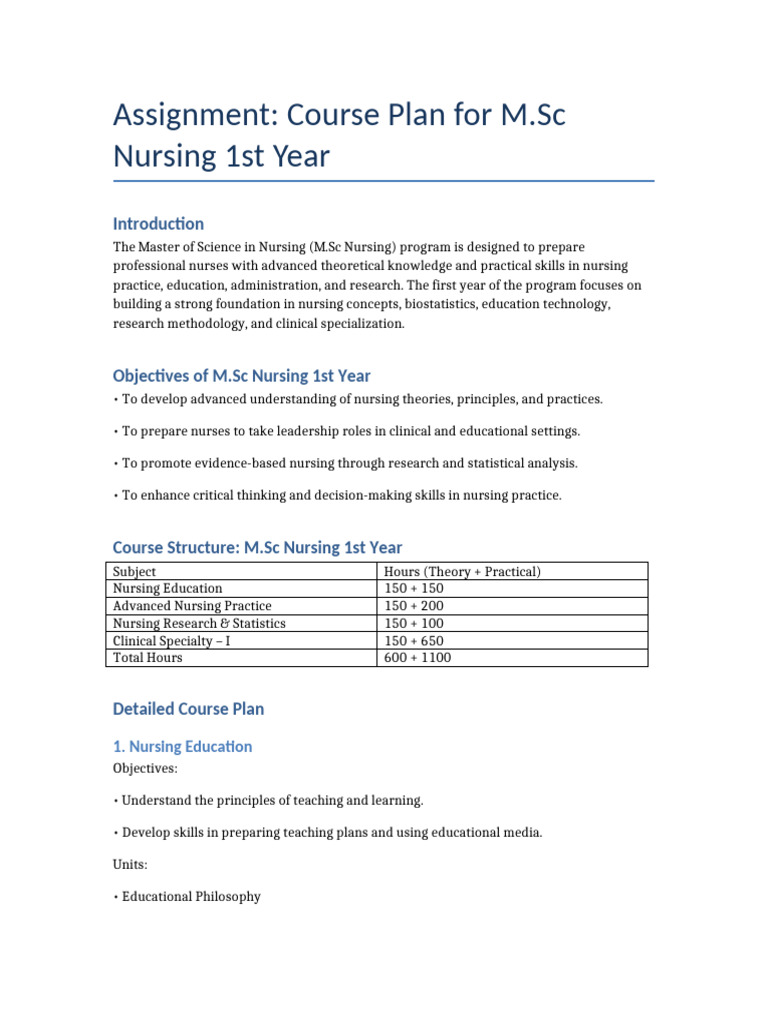 M.Sc Nursing 1st Year Course Overview | PDF | Nursing | Teaching Method