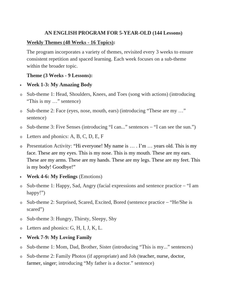 English Lessons for 5-Year-Olds: 144 Activities | PDF