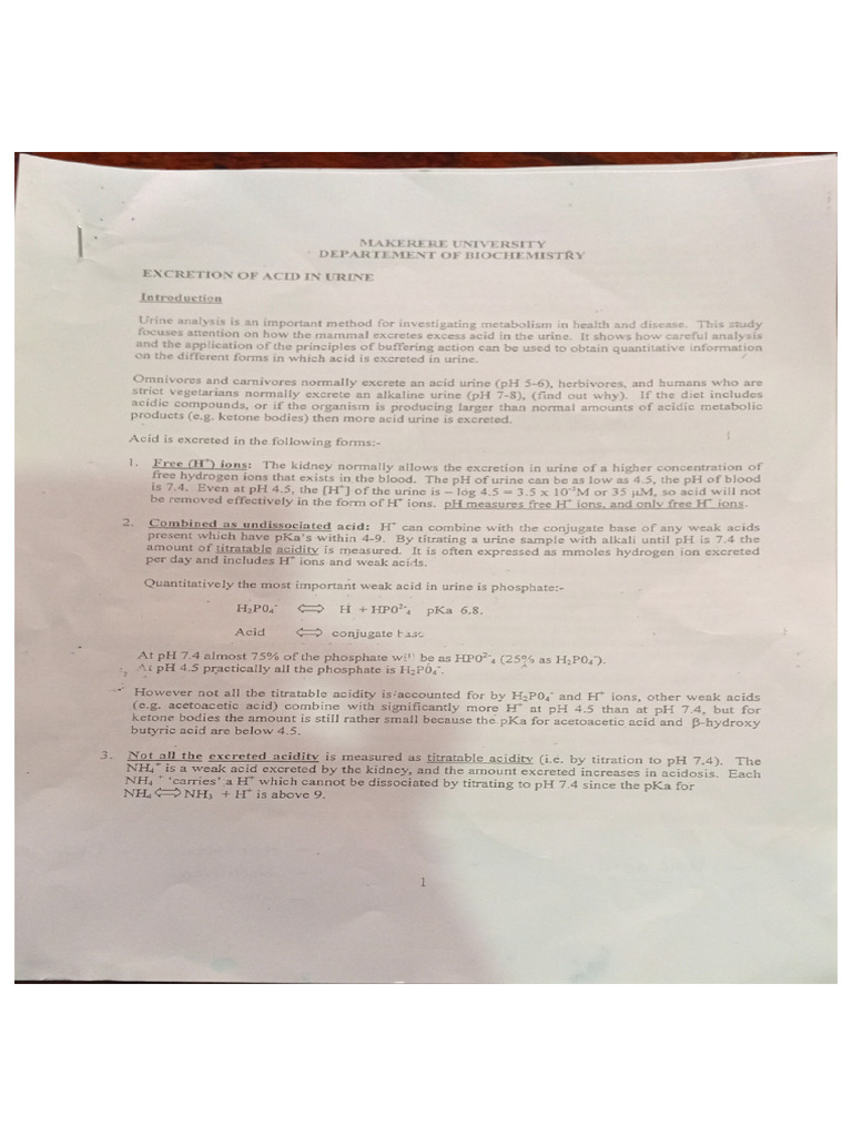 Excretion of Acid in Urine | PDF