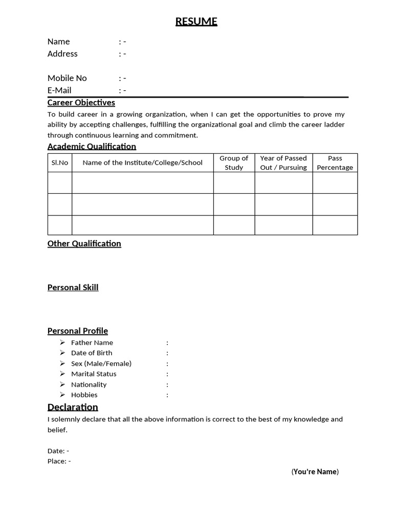 Simple Resume Formate | PDF