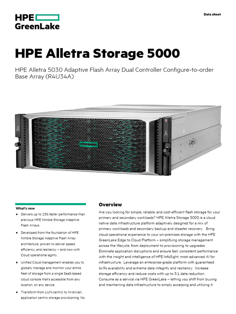 HPE Alletra 5030 Adaptive Flash Array Dual Controller Configure-To-Order Base Array Data Sheet ...