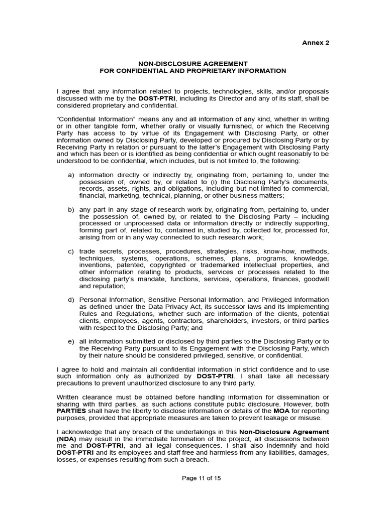 PTRI Additional Requirements | PDF | Non Disclosure Agreement | Private Law