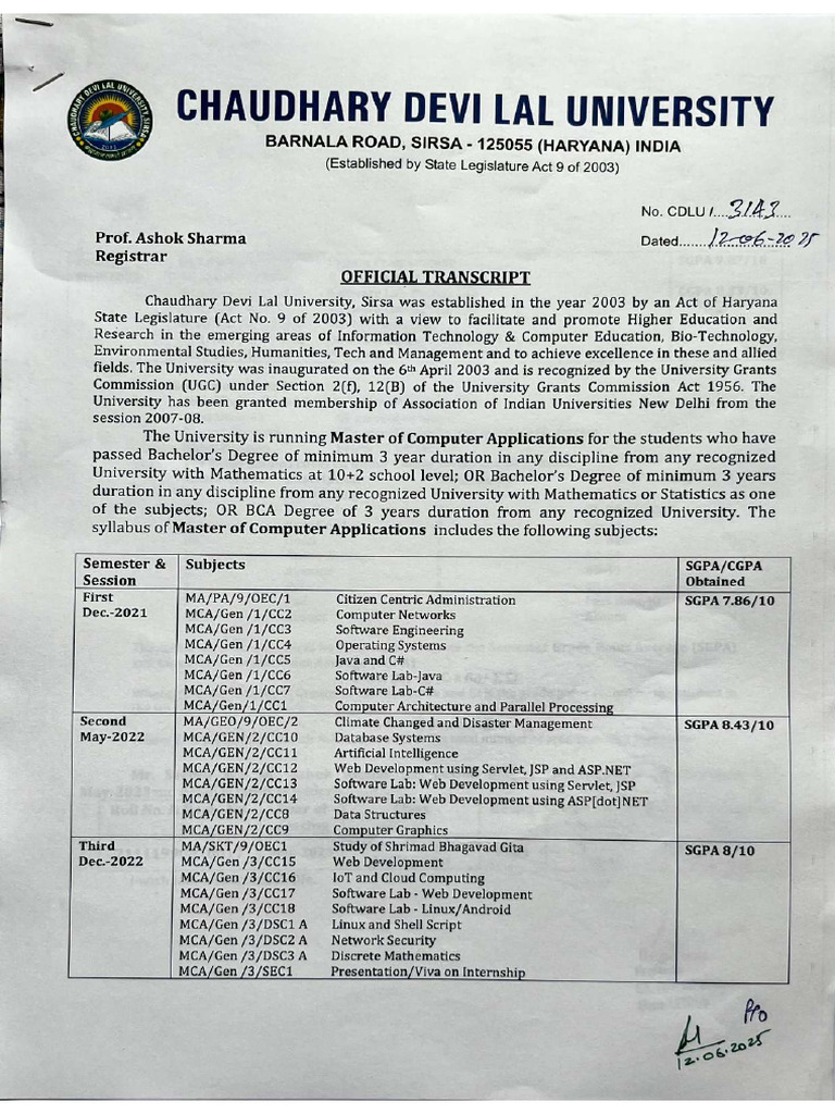 MCA Transcript | PDF