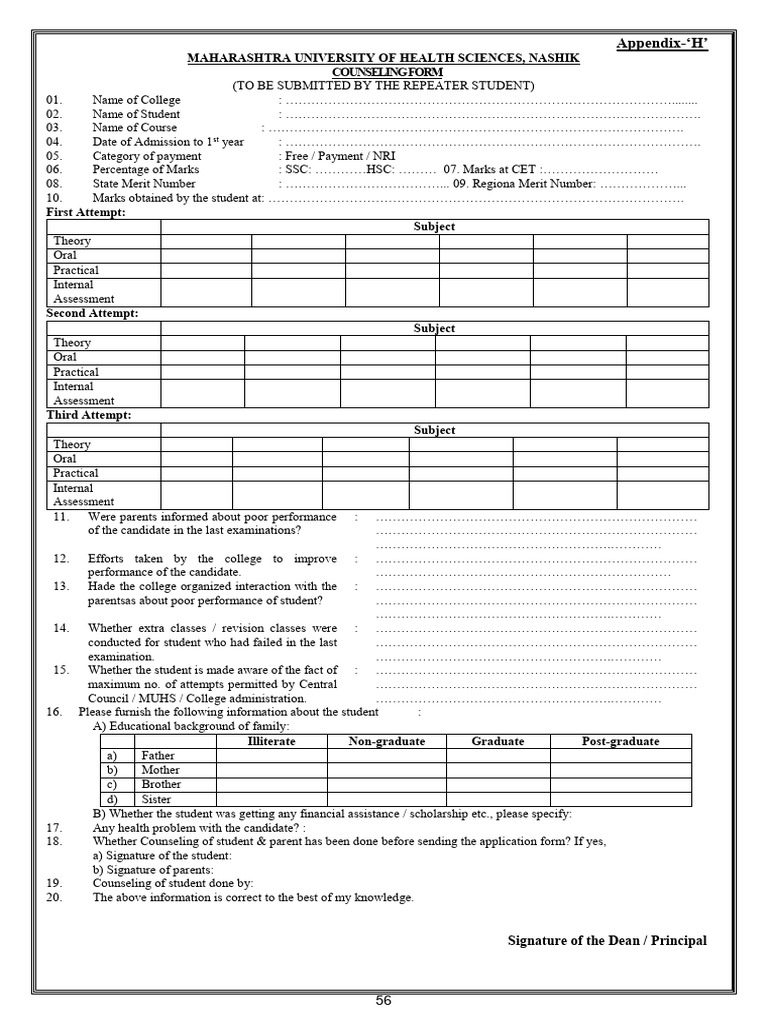 Counselling Form For Repeaters | PDF | Educational Stages