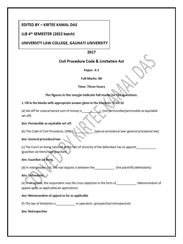 Solved CPC Question (2017) | PDF | Lawsuit | Appeal