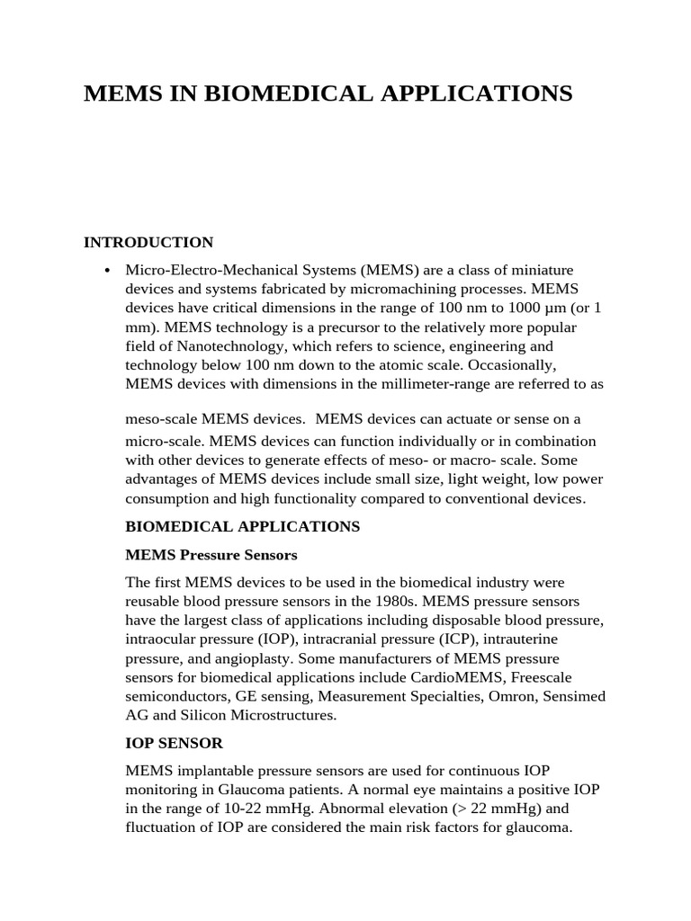 Mems in Biomedical Applications | PDF | Artificial Cardiac Pacemaker ...