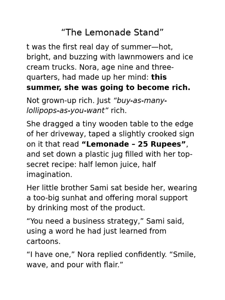 Nora's Lemonade Stand Adventure | PDF