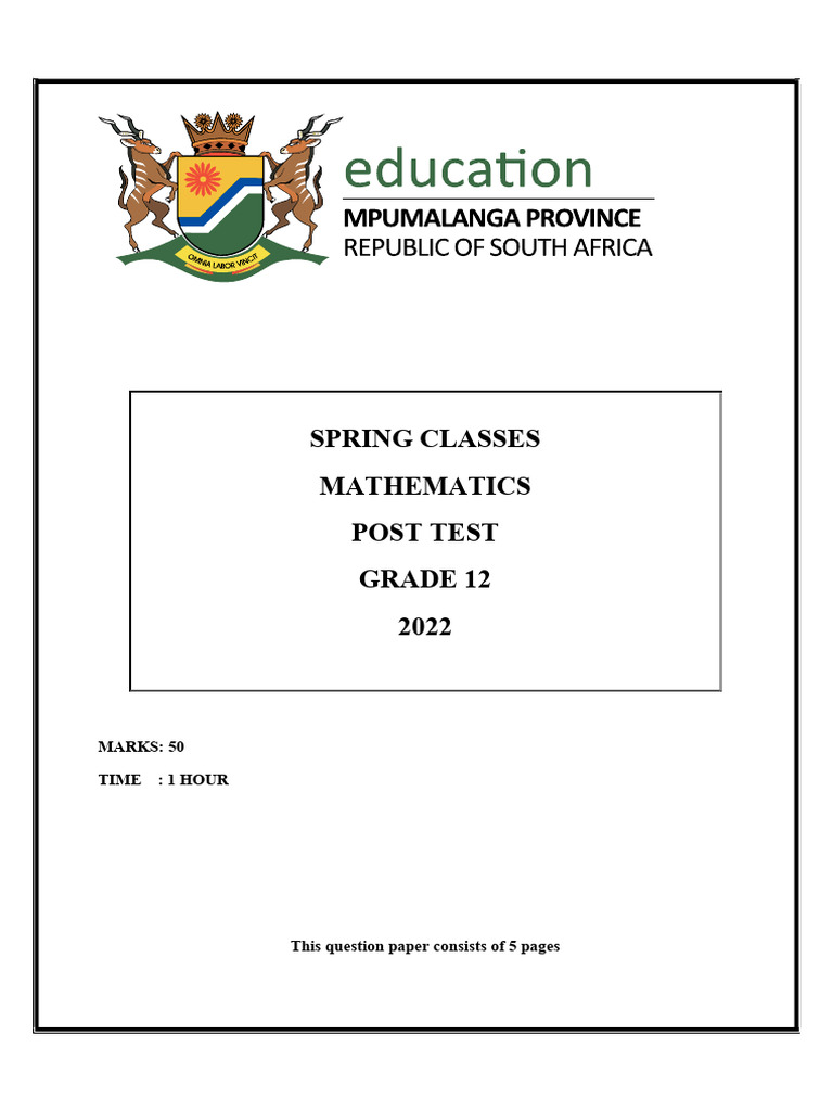 Grade 12 Mathematics Post Test 2022 | PDF | Tangent | Circle
