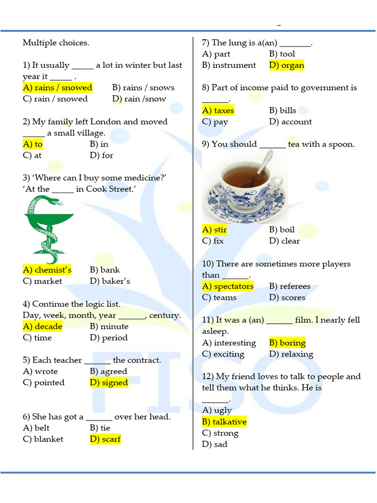 FISO English Olympiad Sample Questions | PDF