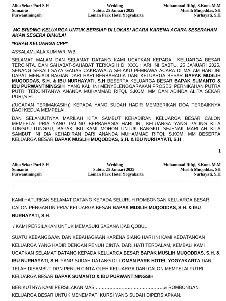 01.25 DRAFT MC Akad Nikah Alita & Rifqi | PDF