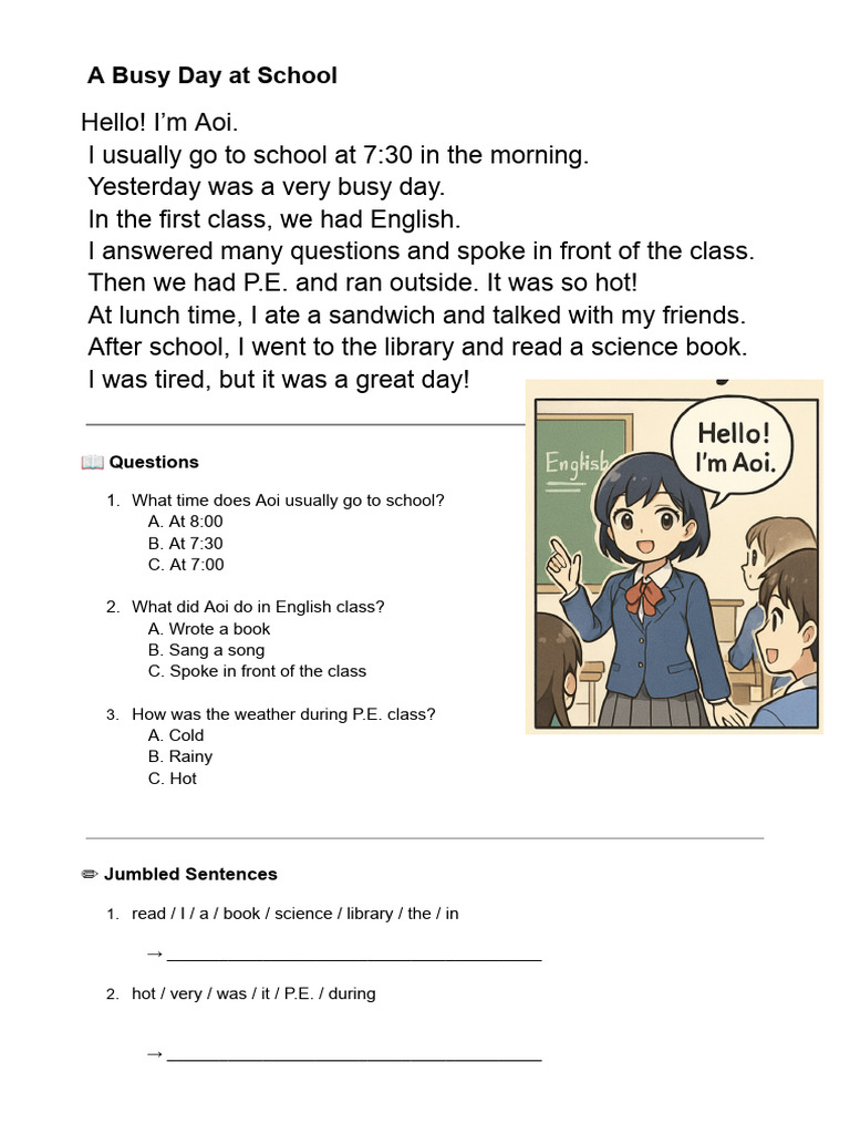 A Busy Day at School ? - ? | PDF