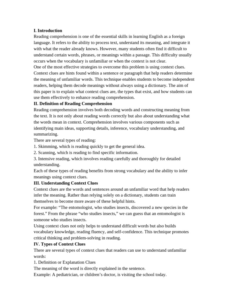 Reading Comprehension Context Clues FINAL | PDF | Reading Comprehension | Semantics