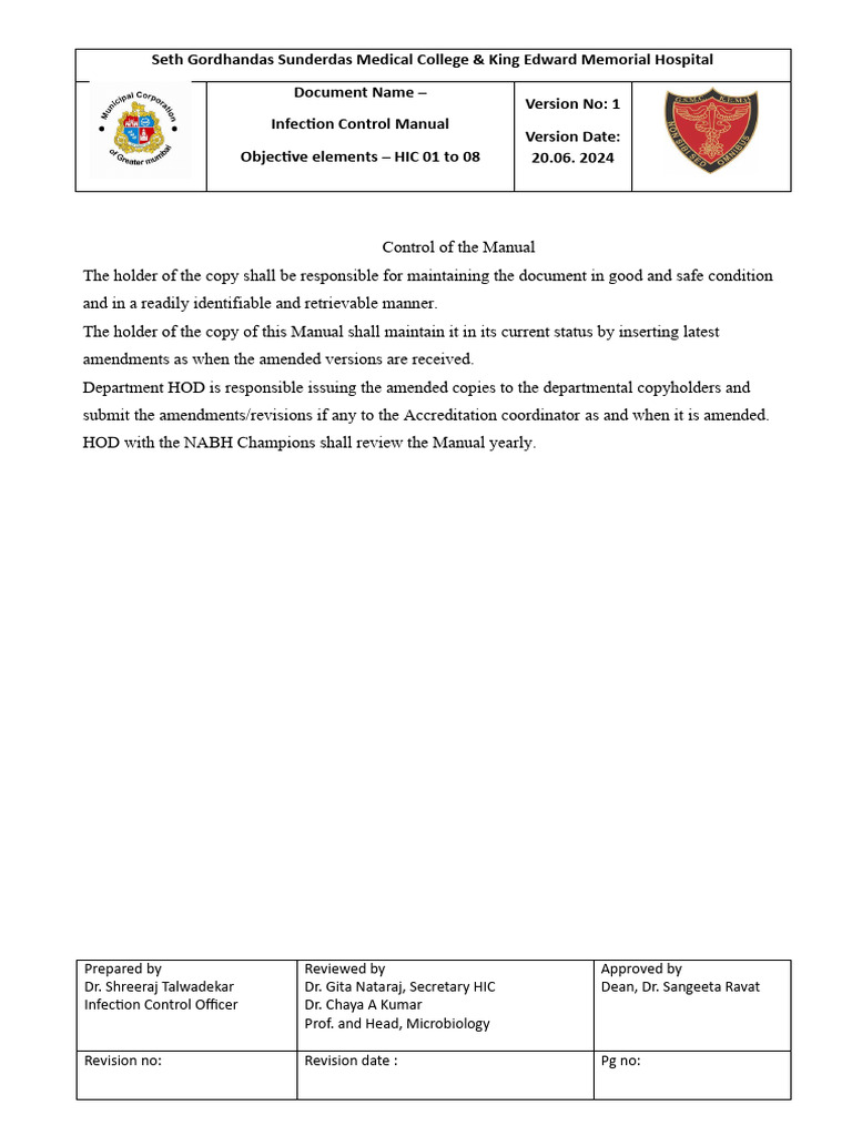 KEMH Hospital Infection Control Manual 2024 | PDF | Health Sciences ...