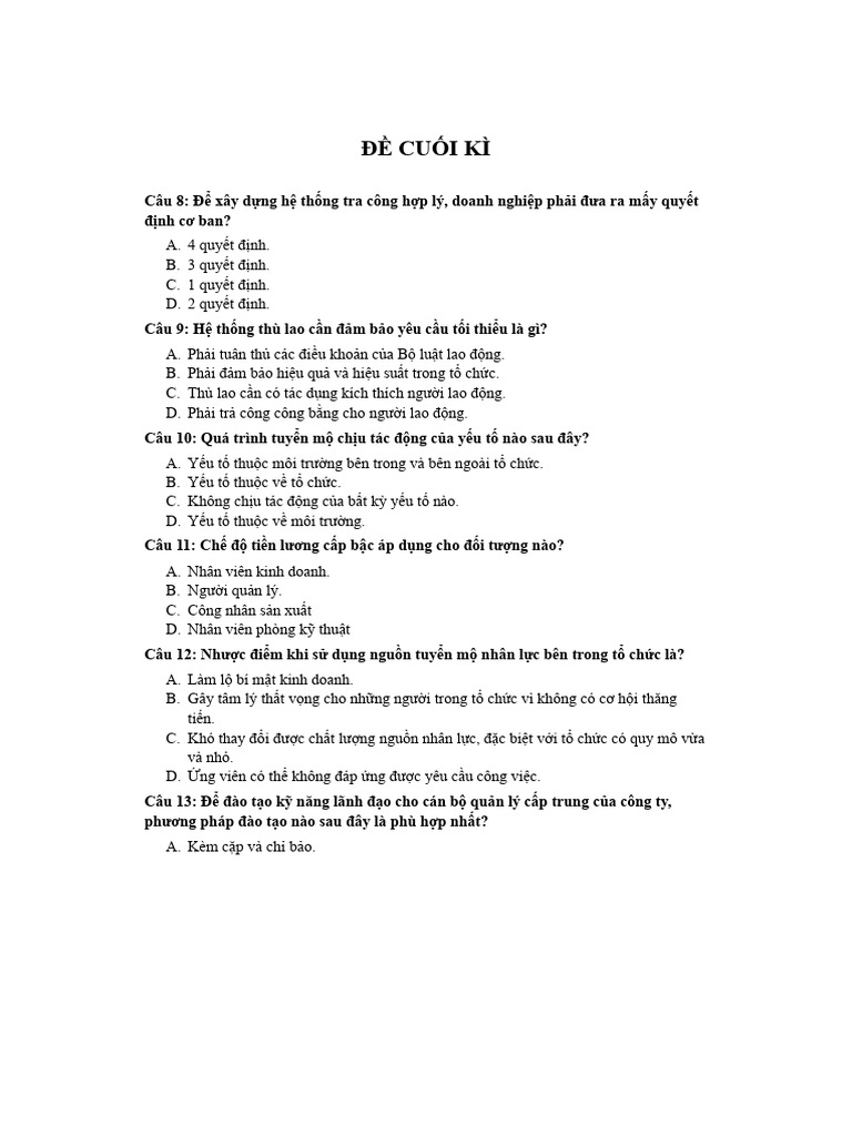 De Thi Cuoi Ky Mon Quan Tri Nhan Luoc Dai Hoc Kinh Te Quoc Dan 89801 | PDF