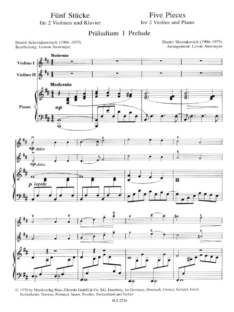 5 Pieces For Violin Duet (Score and Parts) 2 | PDF
