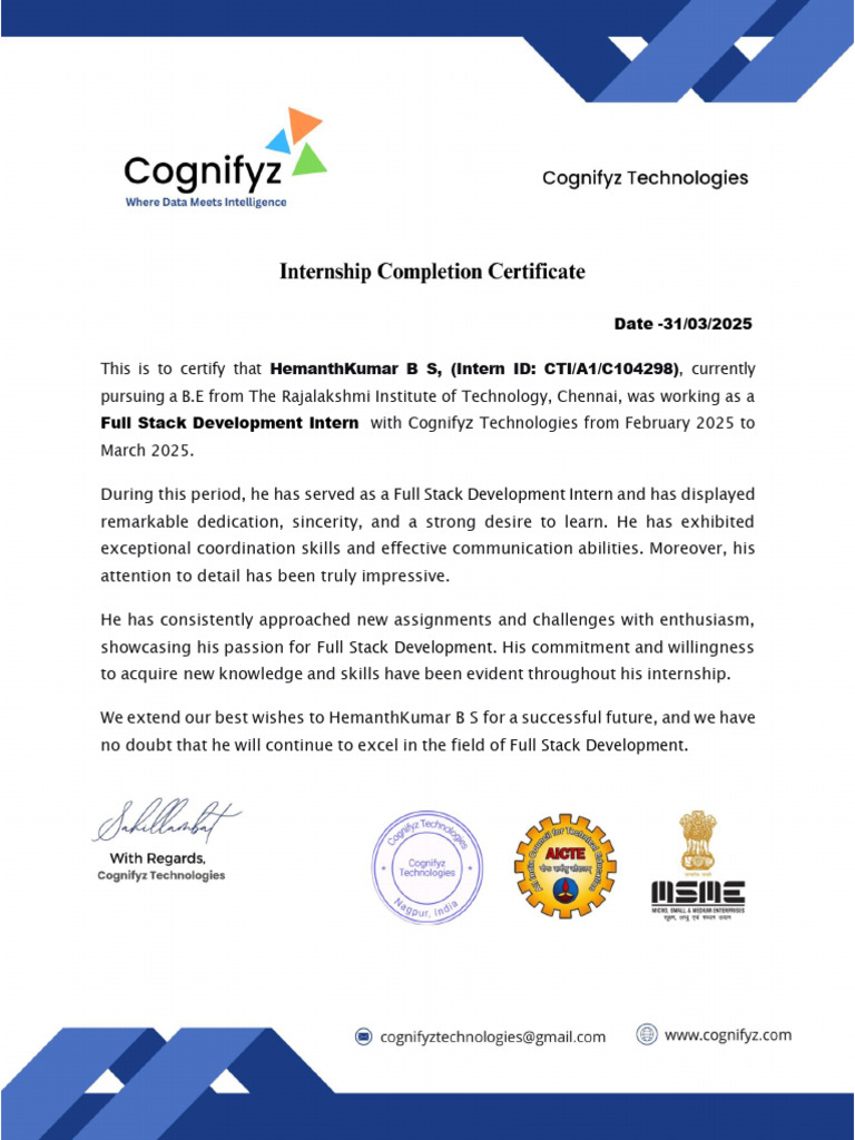 B S Full Stack Development Internship | PDF