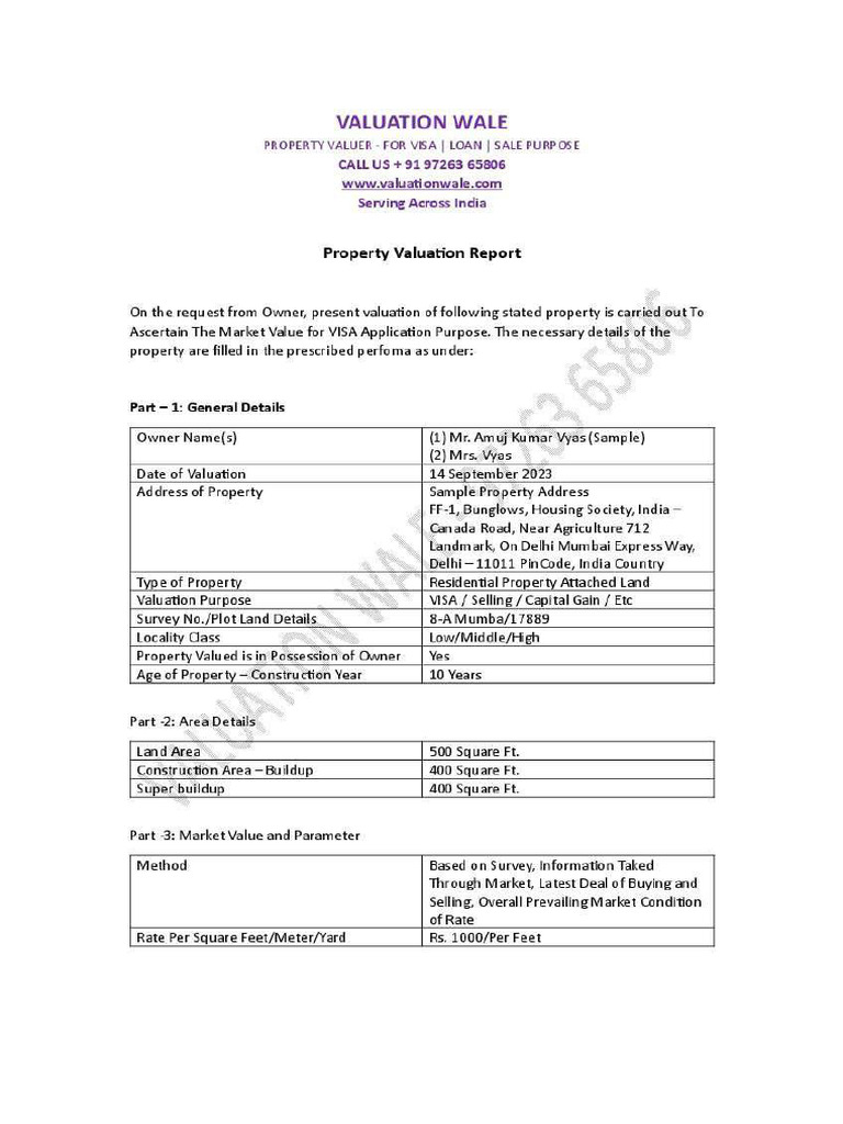 Property Valuation Report Sample Page 1 | PDF